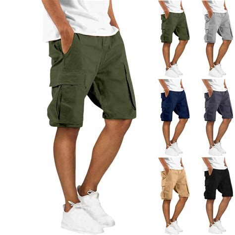Zimjoy Green Summer Pants For Men Strechy Linen Casual Cargo Shorts Men Comfy Light Drawstring