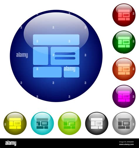 web layout solid icons on round glass buttons in multiple colors