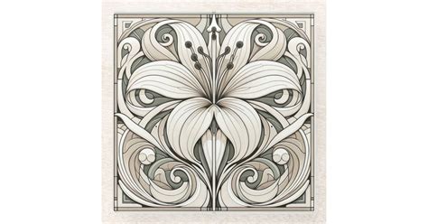 Art Nouveau Lilly Floral Tile Glass Coaster Zazzle