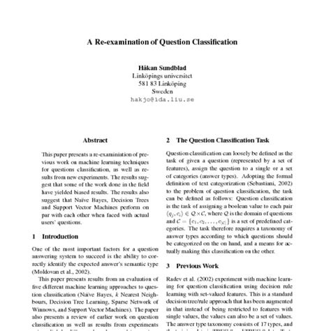 A Re Examination Of Question Classification Acl Anthology