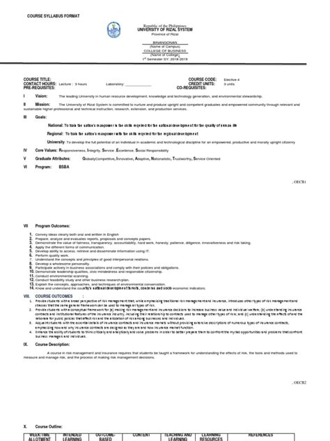 Cours Syllabus Risk Management 2018 Pdf Risk Management Risk