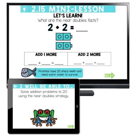 Lucky To Learn Math 1st Grade Lesson 215 Adding Near Doubles Teaching Slides Lucky