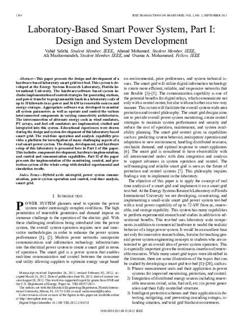 Pdf Laboratory Based Smart Power System Part I Design And System