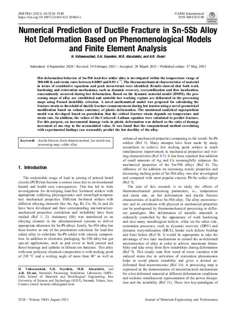 Pdf Numerical Prediction Of Ductile Fracture In Sn 5sb Alloy Hot
