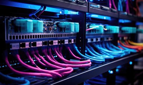 Premium Photo Server Room With Switch Internet Cables And Wires Fiber
