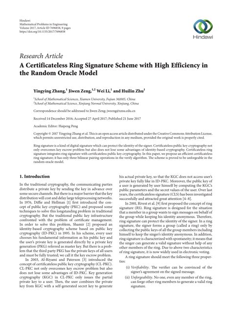 Pdf A Certificateless Ring Signature Scheme With High Efficiency In