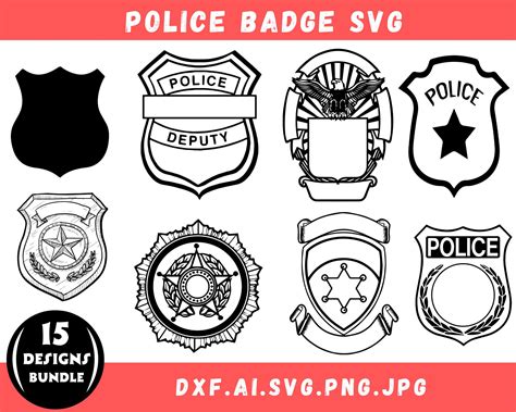 Police Badge Bundle American Police Badge Outline Svg Png Security