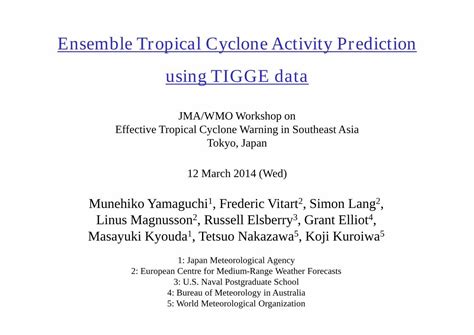 pdf ensemble tropical cyclone activity prediction using tigge data