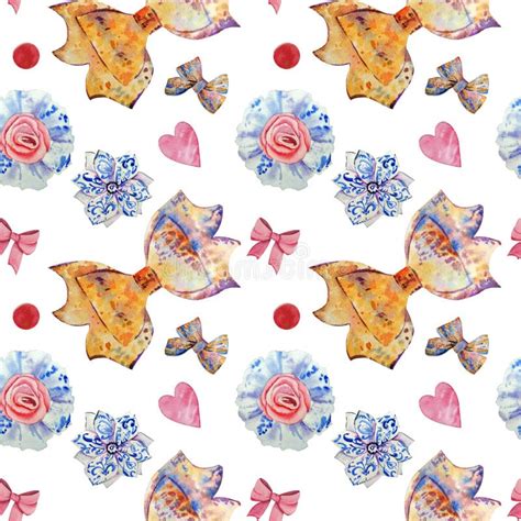 Handrawn Watercolor Illustration Seamless Pattern With Beautiful Blue