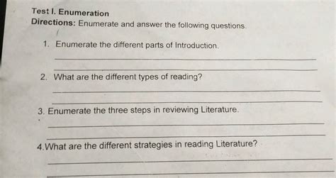 Test I Enumeration Directions Enumerate Studyx