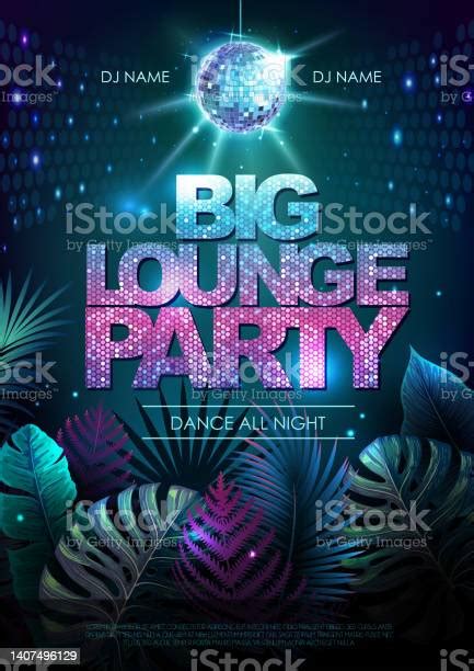 형광 열대 잎이있는 여름 대형 라운지 파티 타이포그래피 포스터 자연 개념 여름 배경 벡터 일러스트 레이 션 계절에 대한 스톡