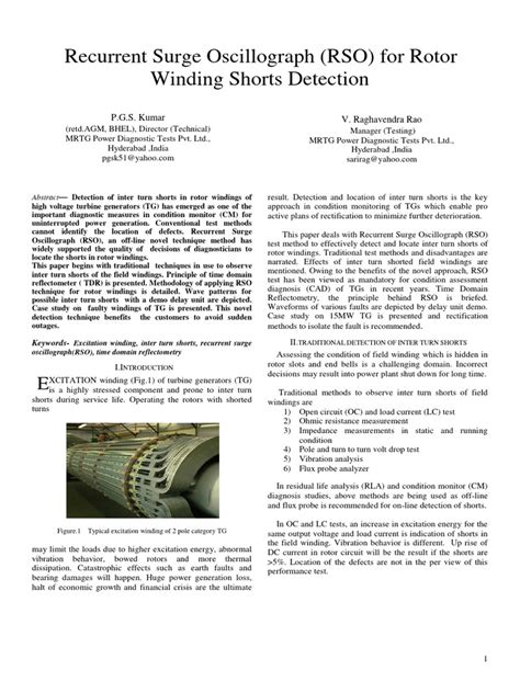 Recurrent Surge Oscillograph Rso For Rotor Winding Shorts Detection