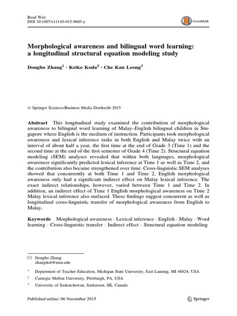 Zhang 2015 Pdf Second Language Morphology Linguistics
