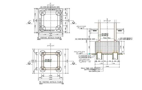 Cad Detailing Drawings Of Rcc Footing Structure Dwg File