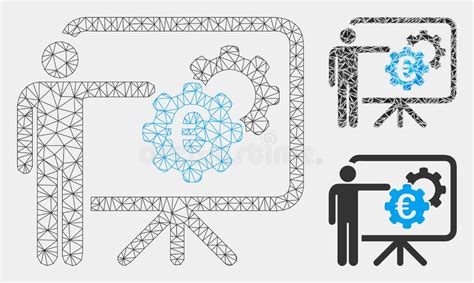 Euro Industrial Project Presentation Vector Mesh Wire Frame Model And Triangle Mosaic Icon Stock
