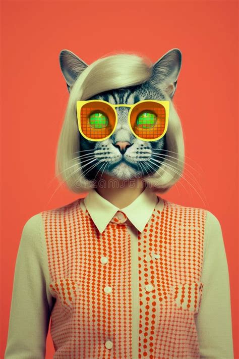 Cool Cat Revival Anthropomorphic Cat In Pop Art Colors Vintage Retro