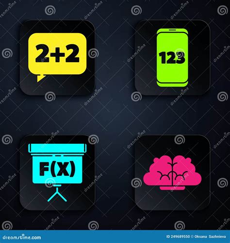 Set Human Brain Equation Solution Chalkboard And Mobile Calculator Interface Black Square