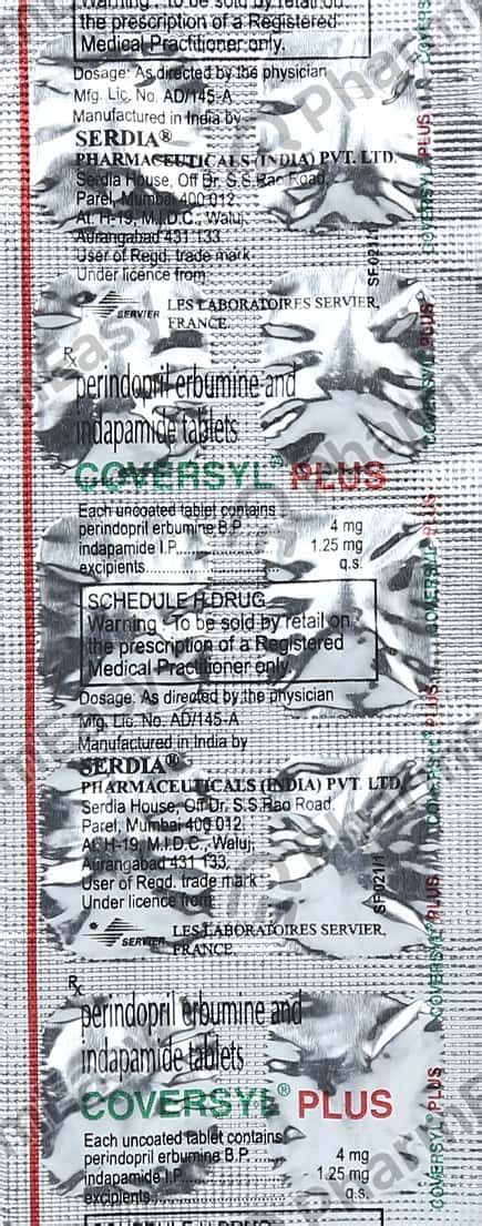 Coversyl Plus Strip Of 10 Tablets Uses Side Effects Price And Dosage