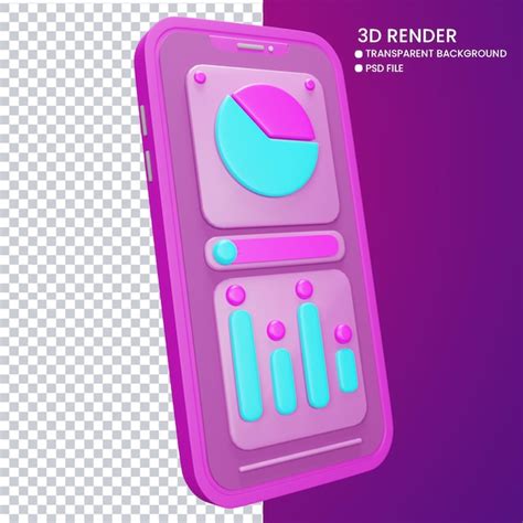 Premium Psd 3d Rendering Of Cute Mobile Phone And Chart