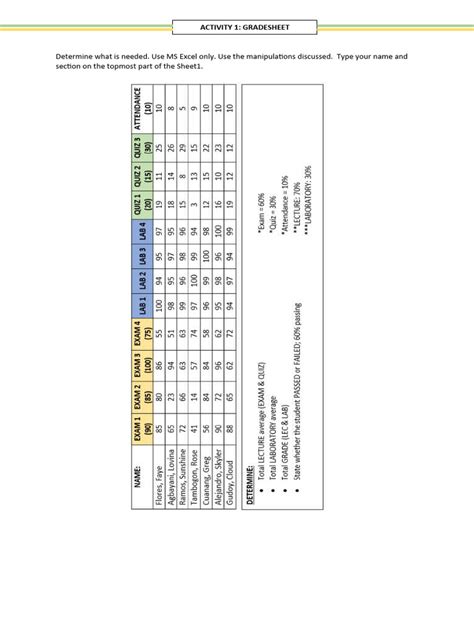 Ms Excel Activity Pdf