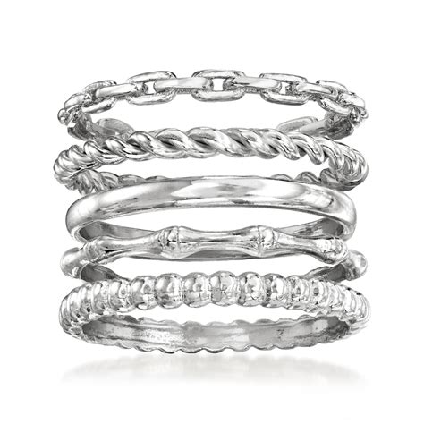Ross Simons Sterling Silver Jewelry Set 5 Stackable Rings Womens