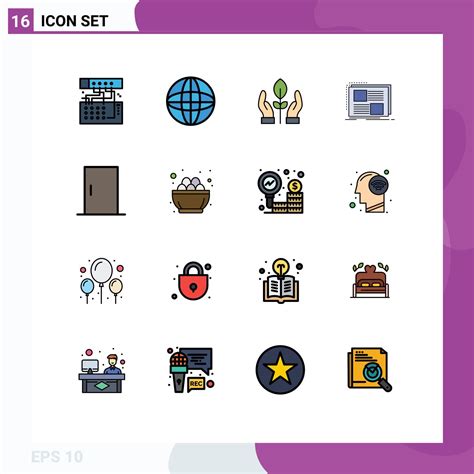 16 Thematic Vector Flat Color Filled Lines And Editable Symbols Of Door Page Conservation Frame