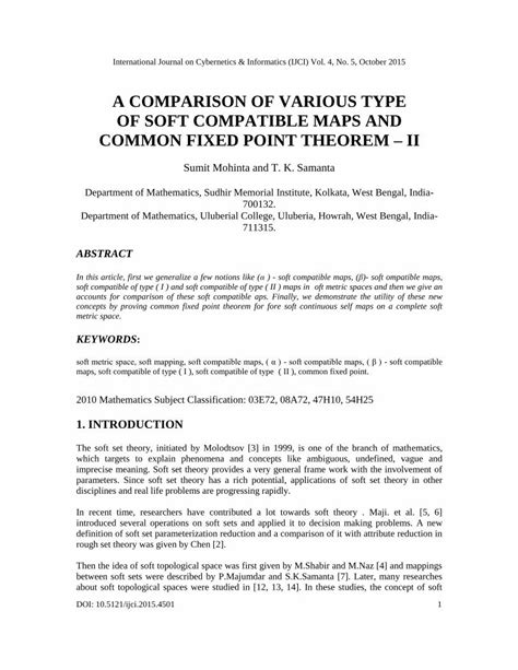 PDF A COMPARISON OF VARIOUS TYPE OF SOFT COMPATIBLE MAPS AND COMMON FIXED POINT THEOREM II