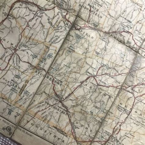 Antique 1915 Automobile Canvas Map Central Massachusetts Walker Litho