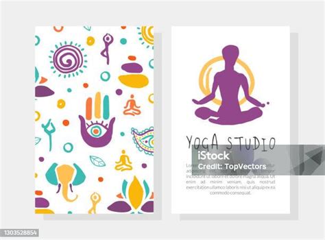 앞면과 뒷면이 있는 요가 스튜디오 명함 템플릿 전통 의학 명상 교실 영적 연습 손 그려진 벡터 일러스트레이션 0명에 대한 스톡 벡터 아트 및 기타 이미지 Istock