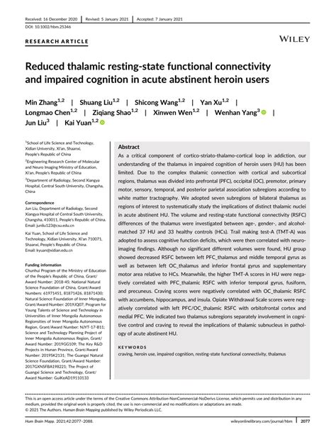 Pdf Reduced Thalamic Resting‐state Functional Connectivity And