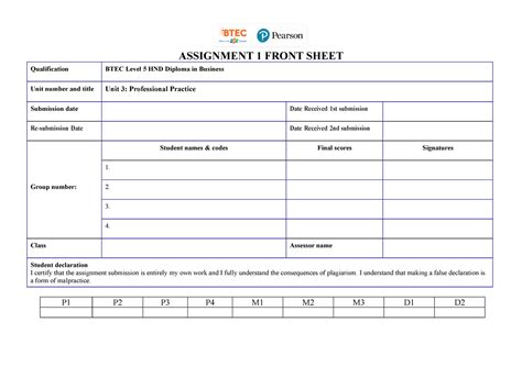 Assignment 1 Fronts123heet Assignment 1 Front Sheet Qualification Btec Level 5 Hnd Diploma In