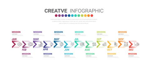 년 플래너 12 개월 1 년 타임 라인 인포 그래픽 디자인 벡터 및 프리젠 테이션 비즈니스는 12 가지 옵션 단계 또는 프로세스