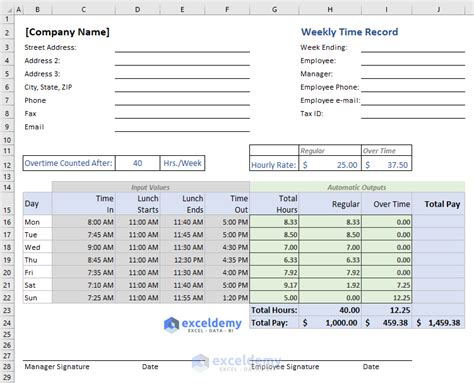 excel formula to calculate hours worked and overtime [with template]