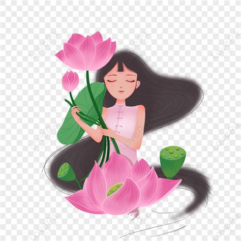 연꽃 소녀 Png 일러스트 무료 다운로드 Lovepik