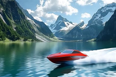 火山ai数字艺术 火山3d渲染红色高速摩托艇湖面行驶蓝天白云雪山插画 Ai图片免费下载png格式4032像素编号72056972 千图网
