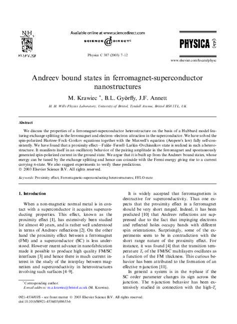 Pdf Andreev Bound States In Ferromagnet Superconductor Nanostructures Mariusz Krawiec