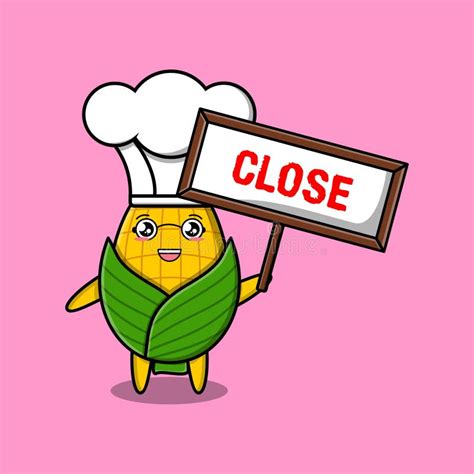 Cute Cartoon Corn Chef Holding Close Sign Stock Vector Illustration