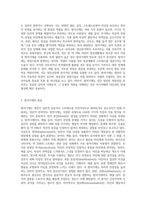 방어기제의 종류와 주요내용 및 활동사례 사회과학