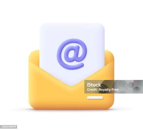 종이 시트가 있는 봉투를 열고 At 기호가 있는 전자 메일 아이콘을 엽니다 3d 벡터 아이콘입니다 카툰 미니멀 스타일 전자메일에 대한 스톡 벡터 아트 및 기타 이미지