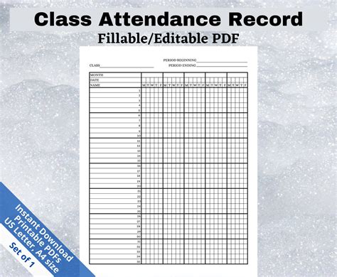 Printable Class Record Pdf Editable Attendance Log Fillable