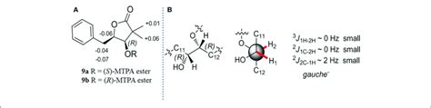 a δ δ s δ r values obtained from the mtpa esters of 9 b the