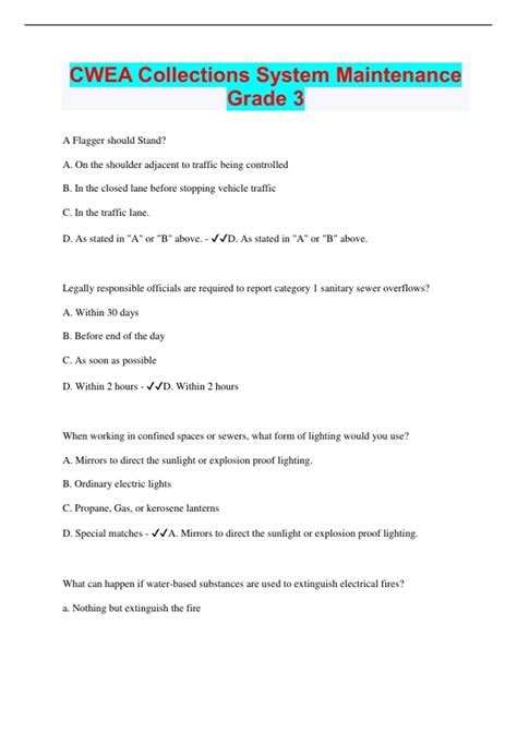 Cwea Collections System Maintenance Grade 3 Questions With 100 Correct Answers Latest