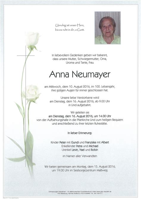 Anna Neumayer Kerze Anzünden Und Kondolieren Gedenkseite