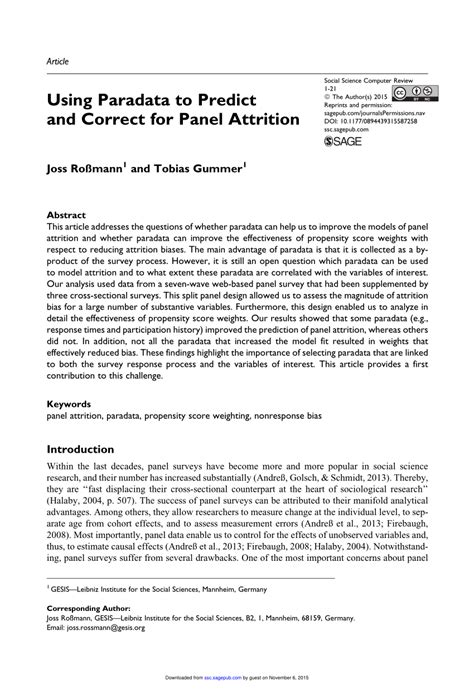 pdf using paradata to predict and correct for panel attrition