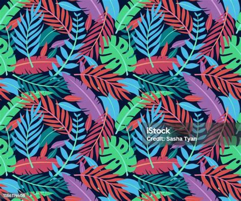 유행 여름 열대 잎 벡터 디자인입니다 꽃 무음 패턴 잎과 낙서 벡터 배경입니다 다채로운 열대 그림입니다 0명에 대한 스톡 벡터 아트 및 기타 이미지 Istock