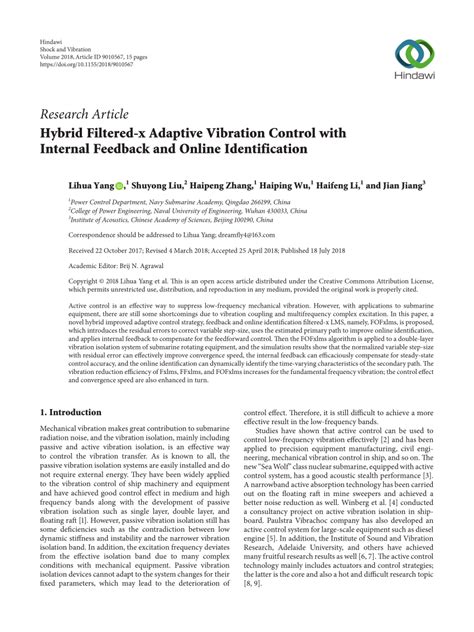 Pdf Hybrid Filtered X Adaptive Vibration Control With Internal Feedback And Online Identification