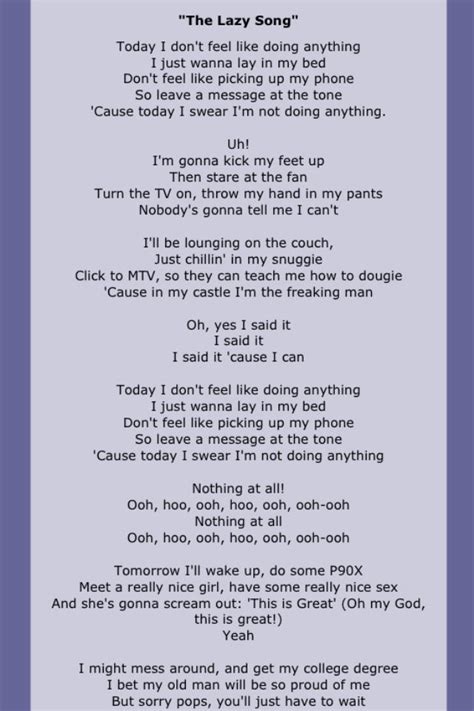 Bruno Mars - The Lazy Song Lyrics
