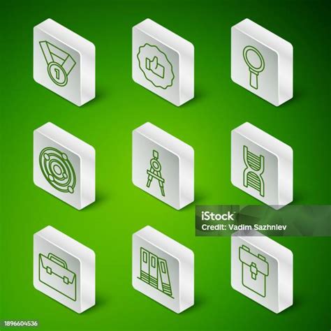 세트 라인 학교 배낭 사무실 폴더 메달 드로잉 나침반 태양계 손 엄지 손가락 서류 가방 및 Dna 기호 아이콘 벡터 3위에 대한 스톡 벡터 아트 및 기타 이미지 Istock