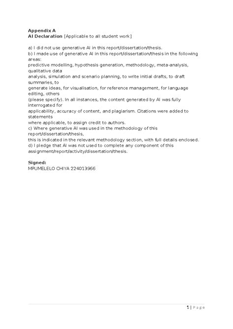 Ai Declaration Form For Academic Work Mpumelelo Chiya 224013966 Studocu