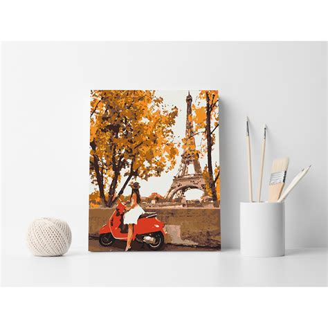 Комплект за рисуване по номера Есен в Париж 3015 памучно платно върху дървена рамка 40х50 см